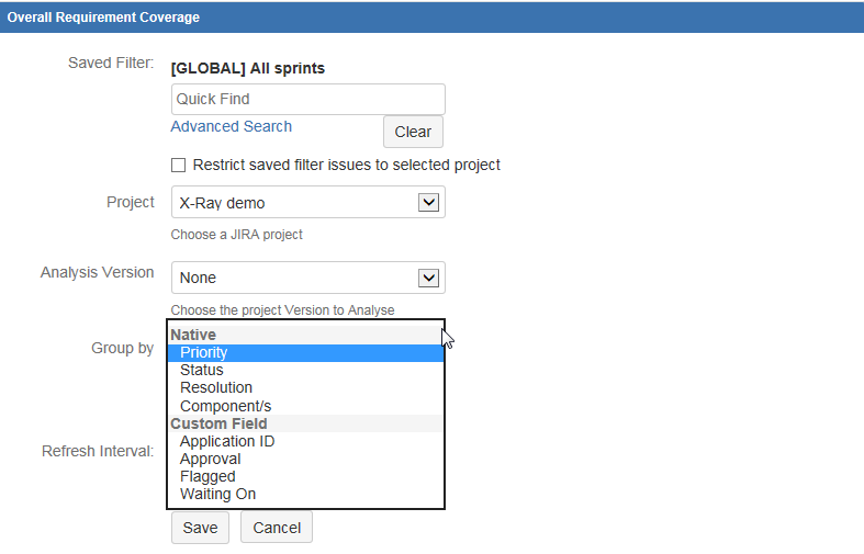 Xray 626 Requirement Coverage Gadgets Possibility To Group By Project Xblend Issue Tracker